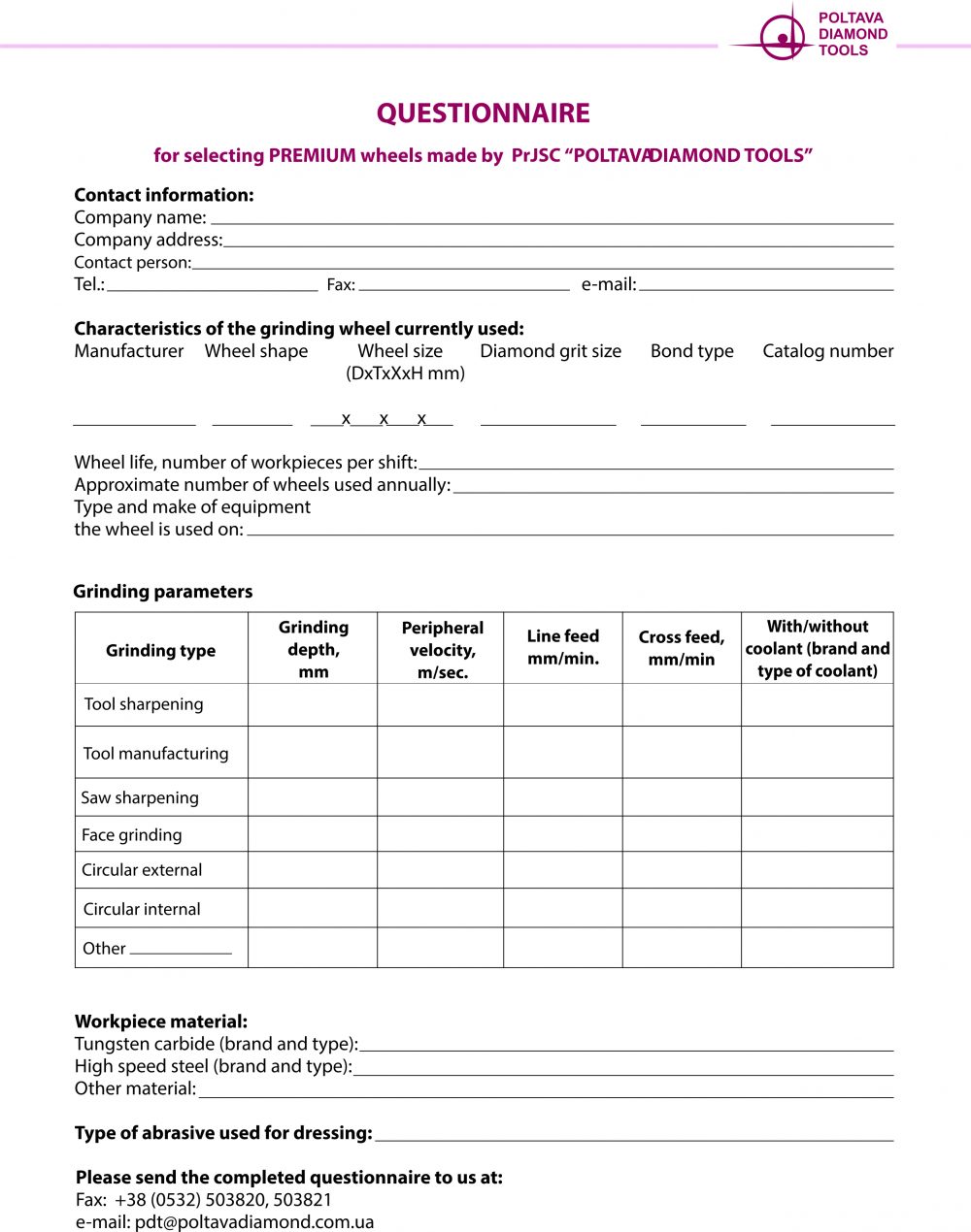 Make an order | POLTAVA DIAMOND TOOLS